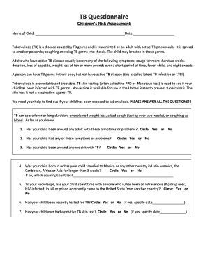 Fillable Online TB questionnaire - Healthy Beginnings Pediatrics Fax ...