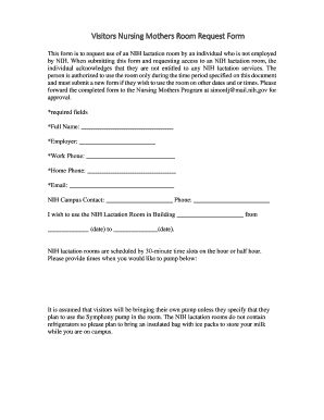 Fillable Online NIH Visitors Lactation Room Request Form Fax Email ...