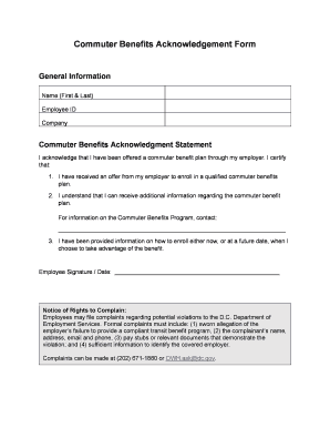 Fillable Online Commuter Benefits Acknowledgement Form Fax Email Print ...