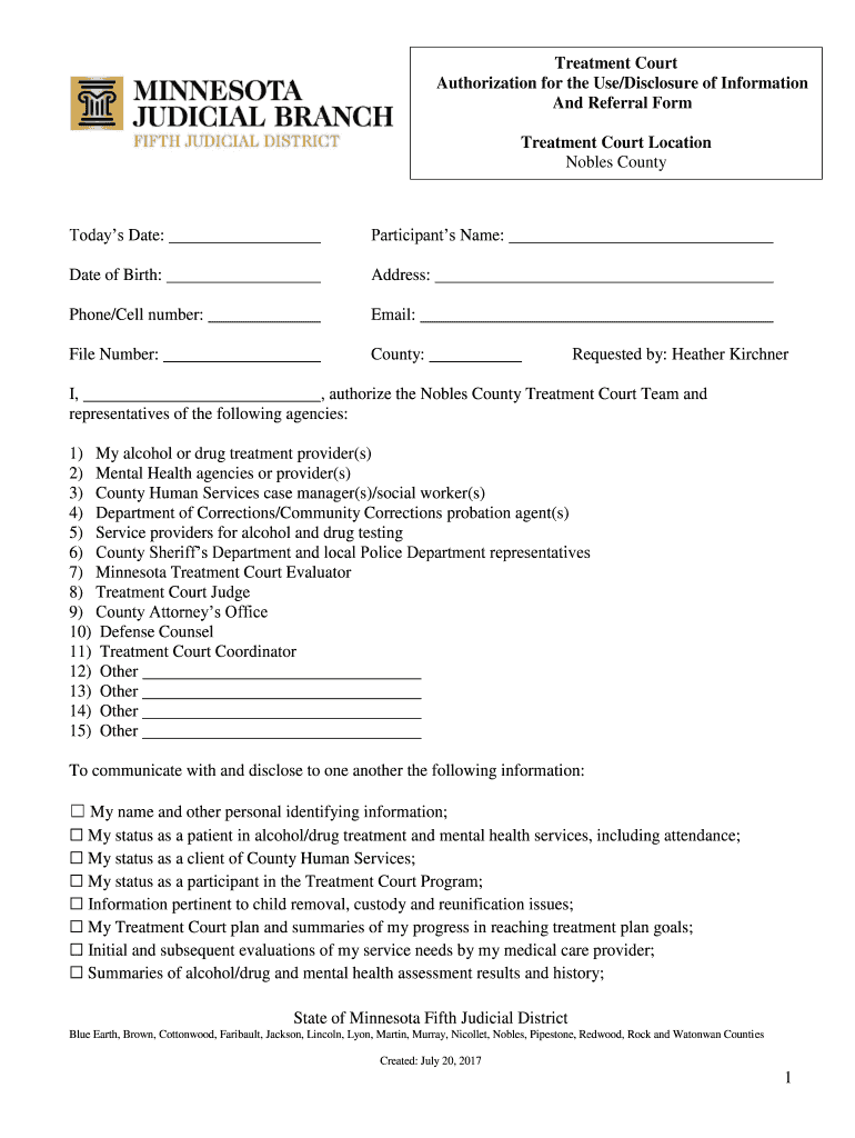 Fillable Online MC Treatment Court Application and Referral Form Fax ...