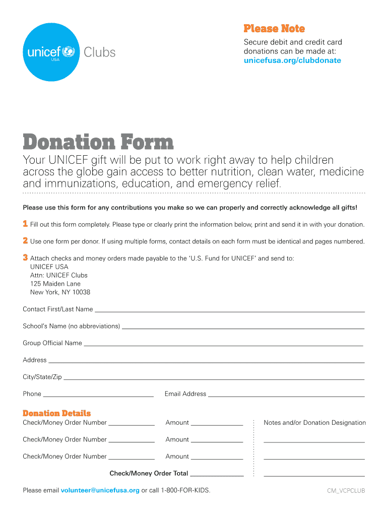 Fillable Online Donation Form - Unicef USA Fax Email Print - pdfFiller