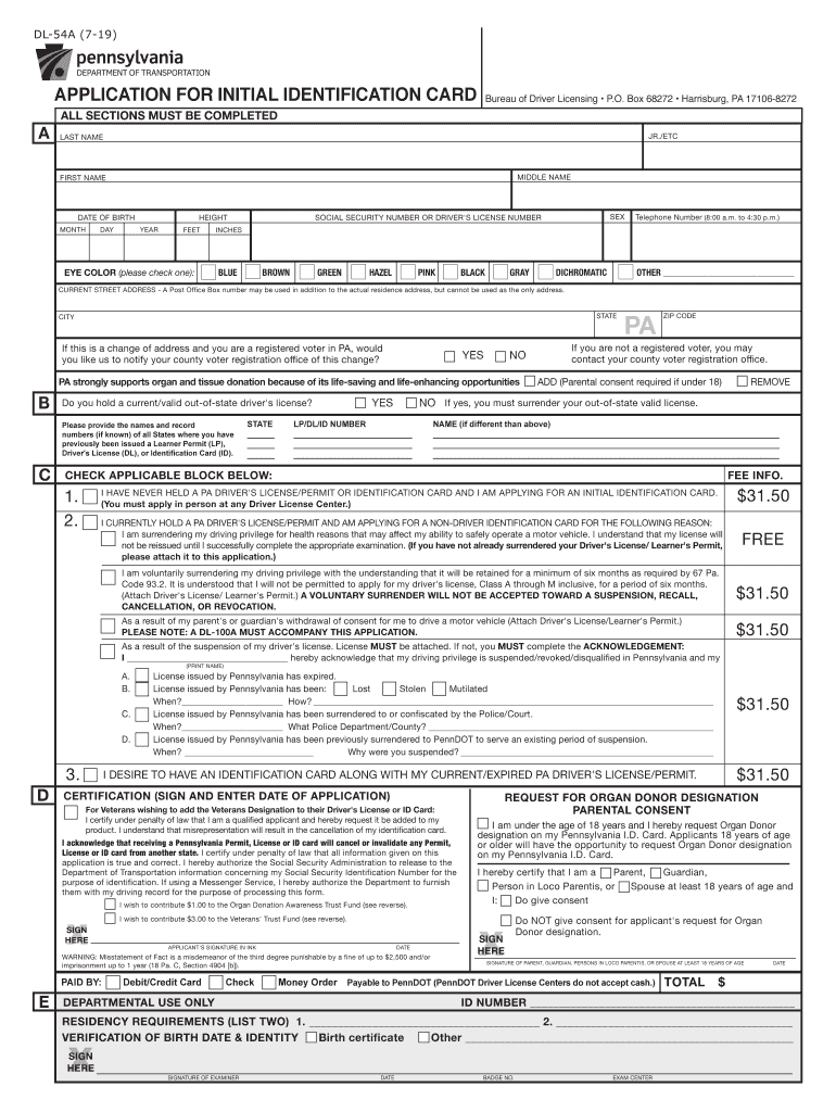 Fillable Online 2017-2020 Form PA DL-54A Fill Online, Printable ...