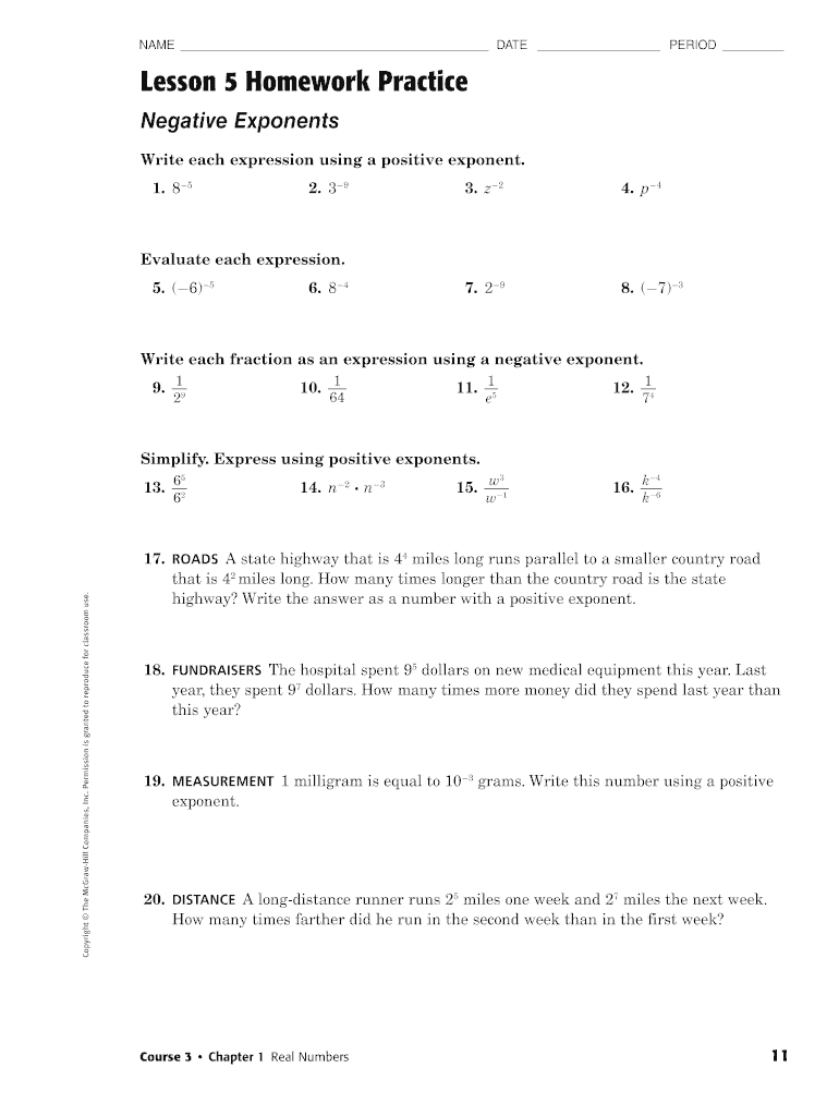 Lesson 5 Homework Practice Negative Exponents Answer Key - Fill Online ...