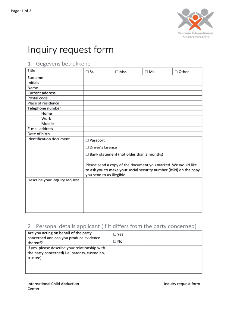 Fillable Online Inquiry request form Fax Email Print - pdfFiller