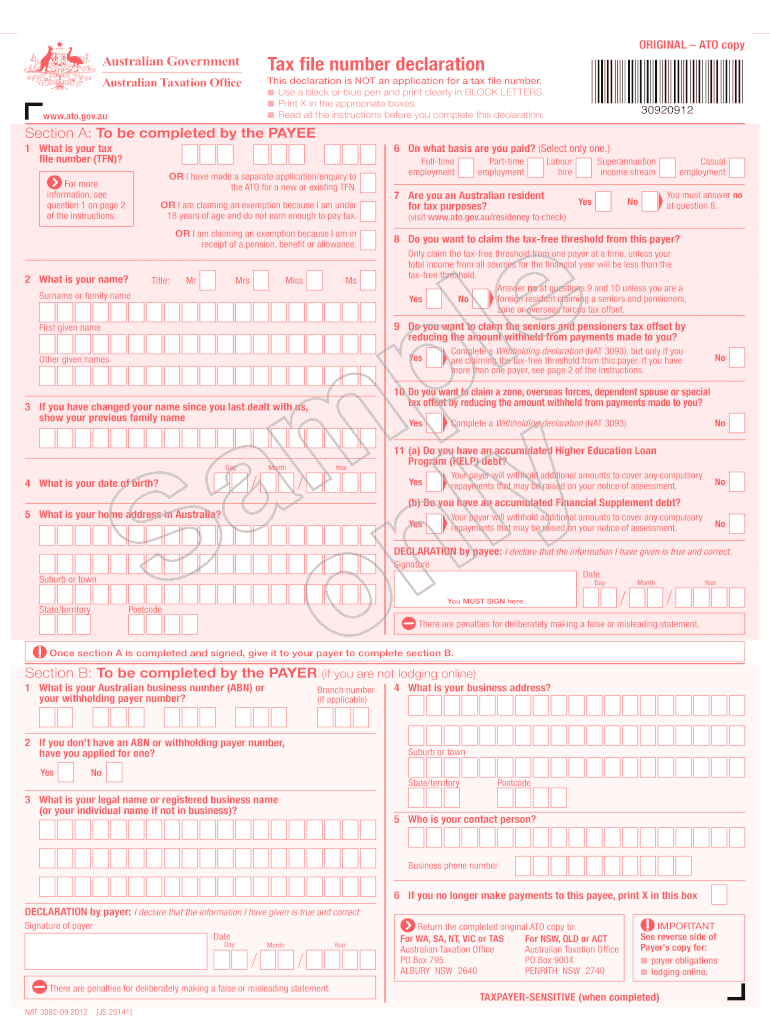 Fillable Online Session 1 Template - Tax File Number Declaration (1 ...