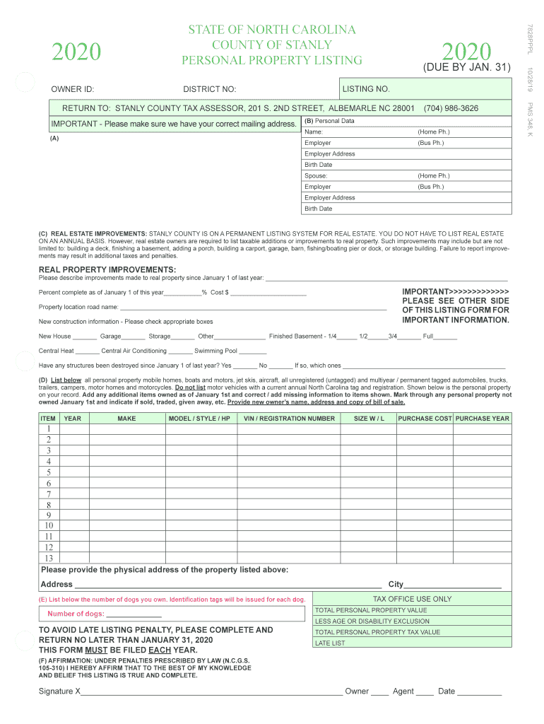 Fillable Online 2020 Personal Property Listing Form Fax Email Print ...