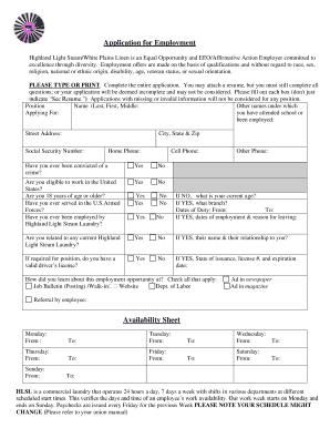 Fillable Online Application for Employment Availability Sheet - White ...