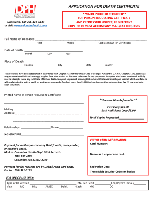 Fillable Online Death Certificate Application - VitalChek Fax Email ...