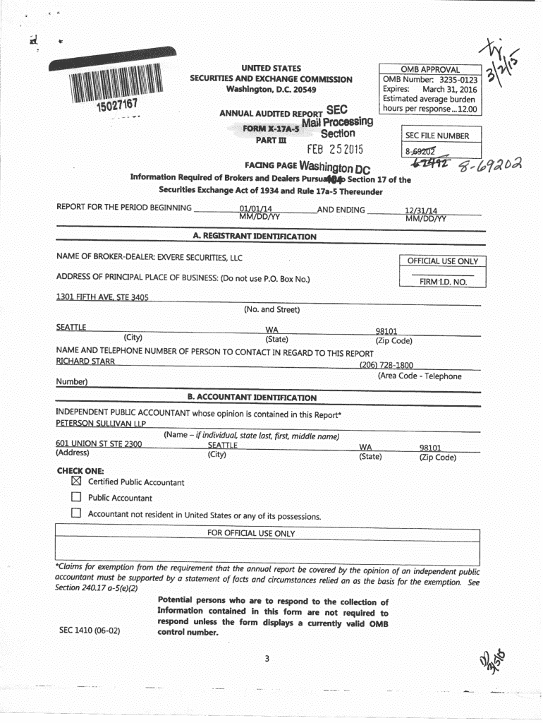 Fillable Online Section FORM X-17A-5 Hours per response 12.00 NOV 820'g ...