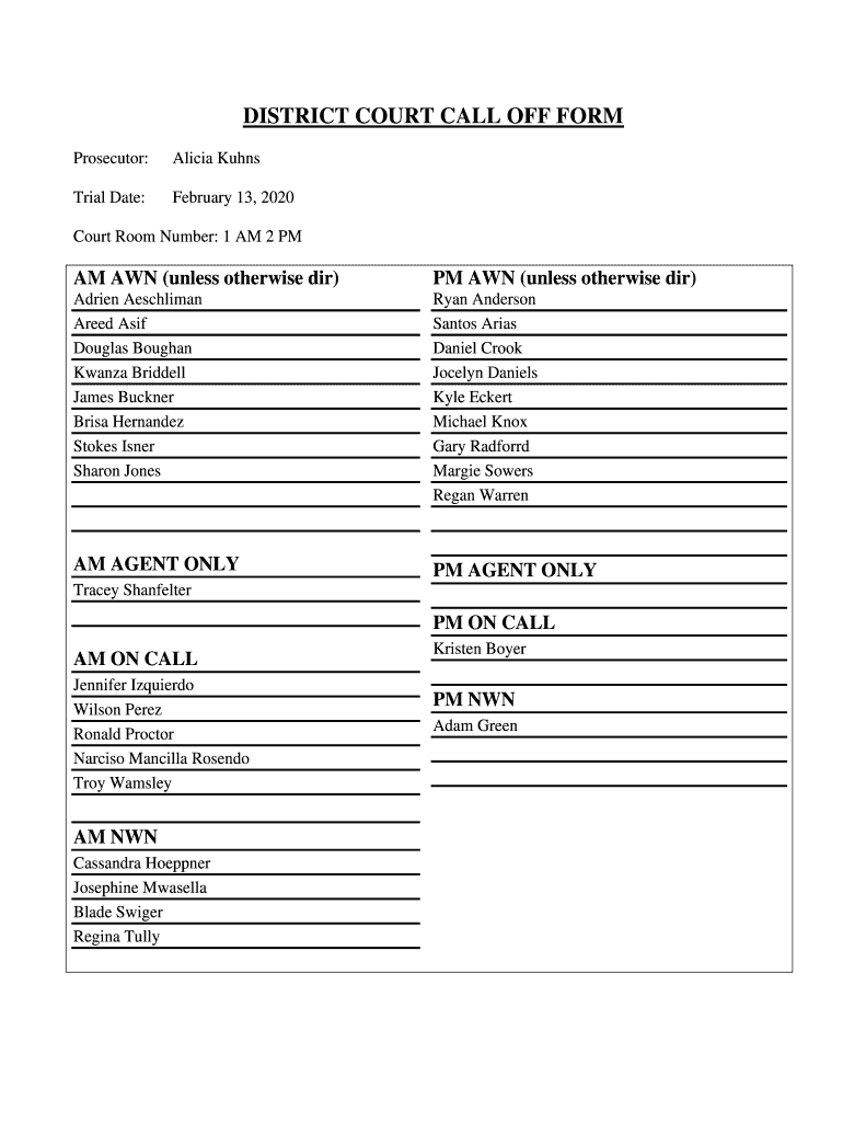 Fillable Online district court call off form - Carroll County State's ...