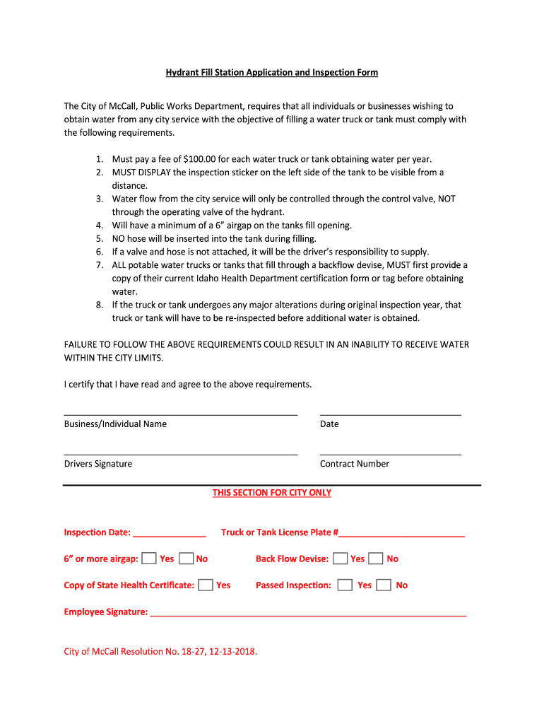 Fillable Online Hydrant Fill Station Application and Inspection Form ...