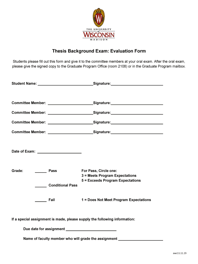 Fillable Online Thesis Background Exam: Evaluation Form Fax Email Print ...