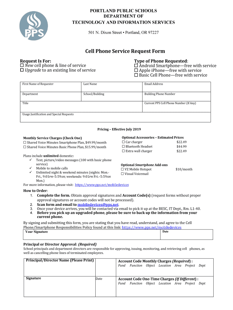 Fillable Online Smart Phone Request Form - Portland Public Schools Fax ...