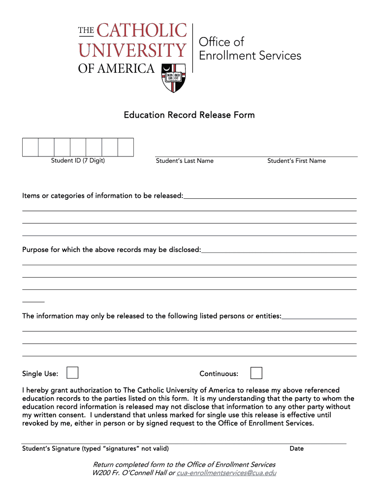Fillable Online Education Record Release Form Fax Email Print - pdfFiller