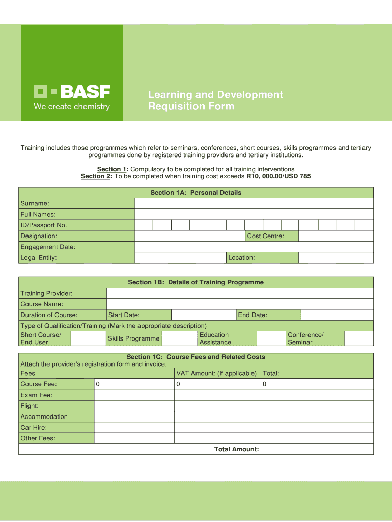 Fillable Online Learning and Development Requisition Form - BASF Fax ...