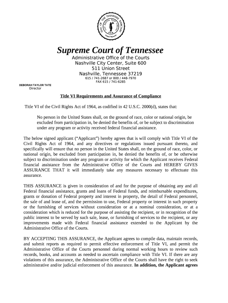 Title VI Requirements and Assurance of Compliance Doc Template | pdfFiller