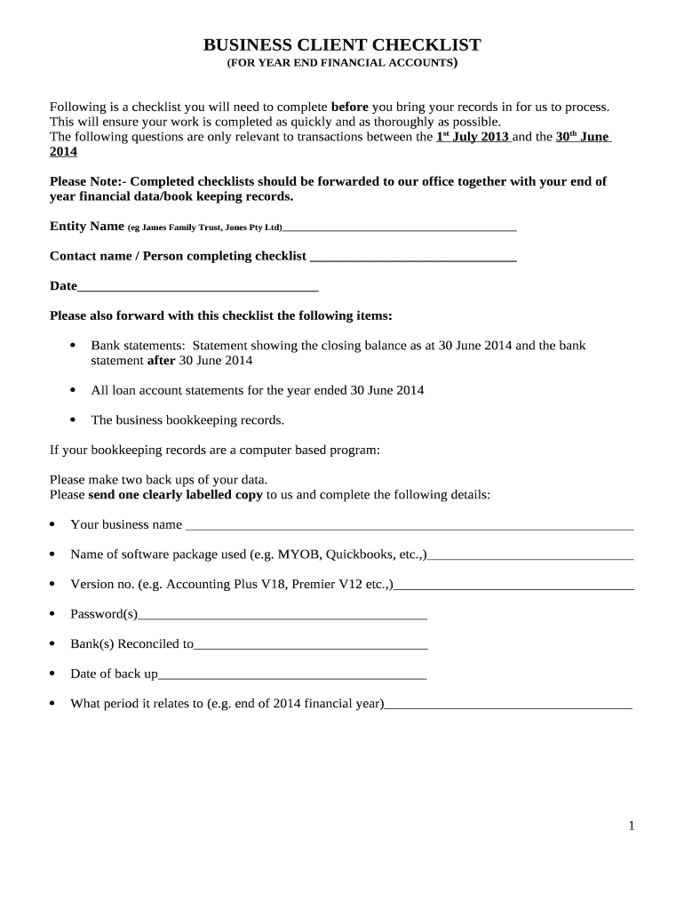 Business Year-End ChecklistFiscal Year-End Statements ... Doc Template ...