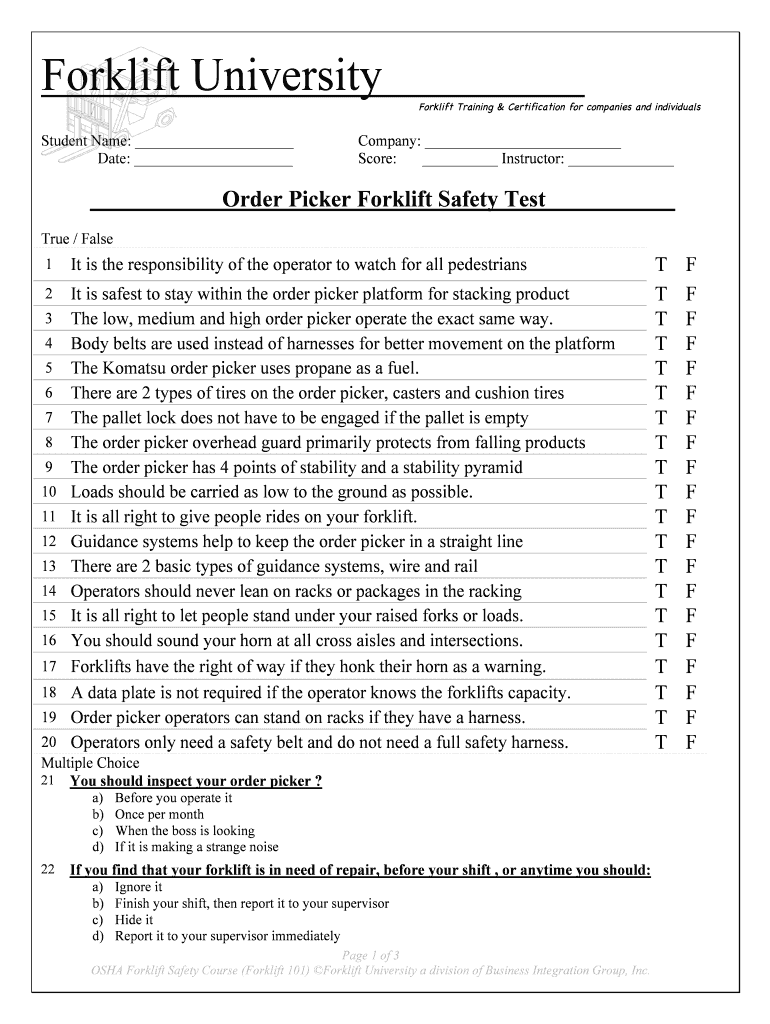 Fillable Online quiz "forklift and powered industrial truck safety ...