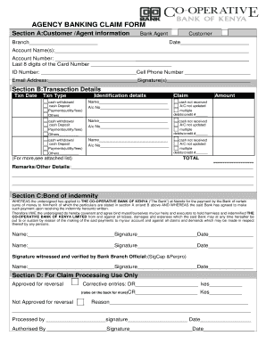 Fillable Online AGENCY BANKING CLAIM FORM Fax Email Print - pdfFiller