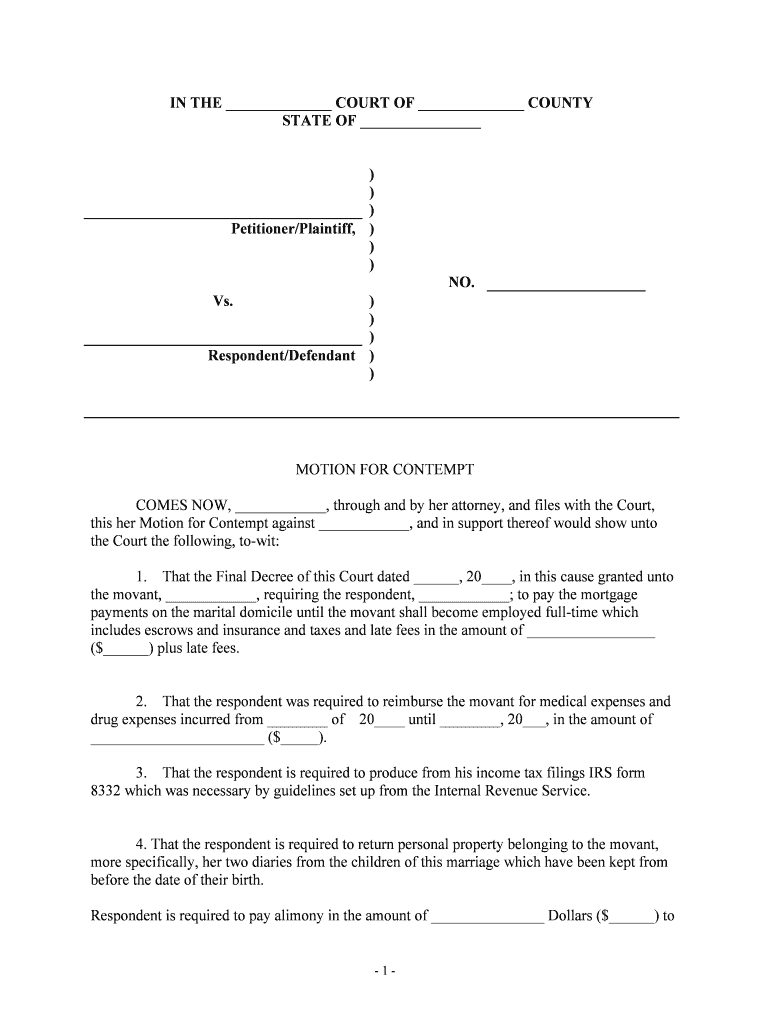Motion For Contempt Form Fill Online Printable Fillable Blank 