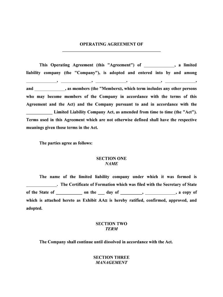 Limited Liability Company Agreement - Fill and Sign Printable Template ...