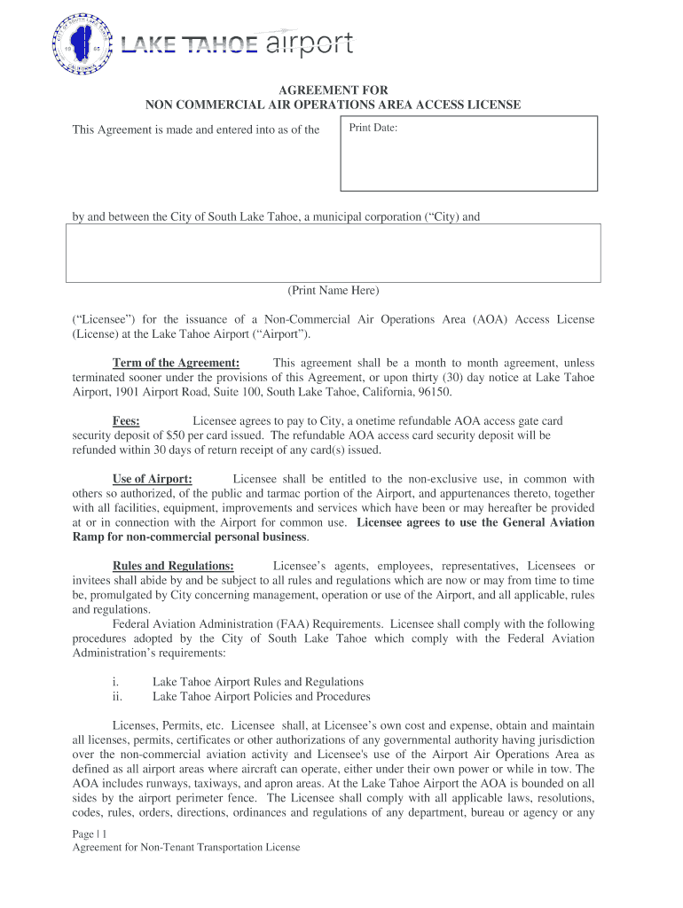 Fillable Online NON COMMERCIAL AIR OPERATIONS AREA ACCESS LICENSE Fax Email Print - pdfFiller