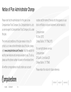 Fillable Online Notice of Plan Administrator Change - Computershare Fax ...