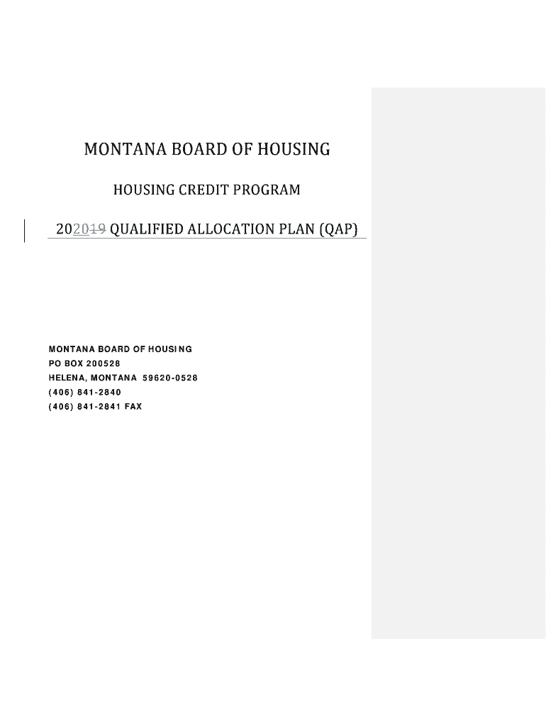 Fillable Online housing mt Qualified Allocation Plan - Montana Housing ...