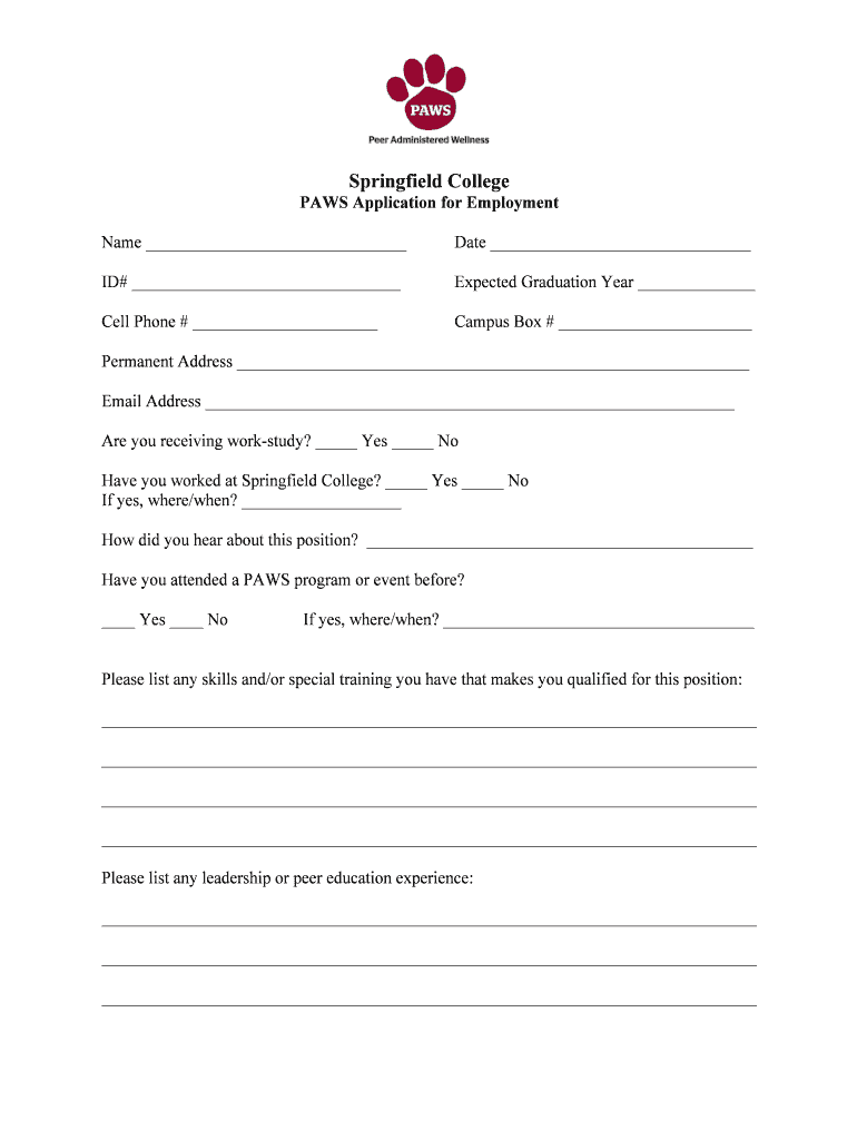 Fillable Online PAWS Application for Employment Fax Email Print - pdfFiller
