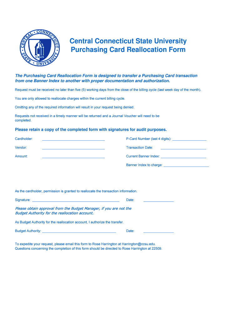 Fillable Online P-Card Reallocation Form.xls Fax Email Print - pdfFiller