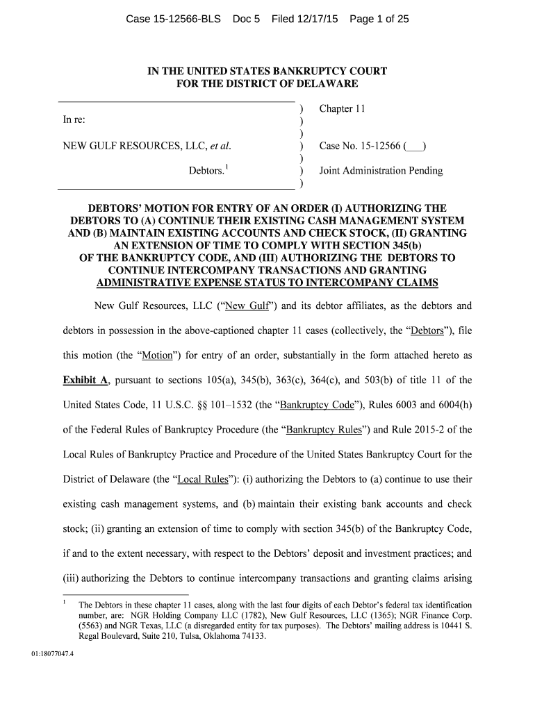 Fillable Online DEBTORS MOTION FOR ENTRY OF AN ORDER (I) AUTHORIZING ...