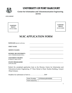 Fillable Online m.sc application form - CITE Centre For Information And ...