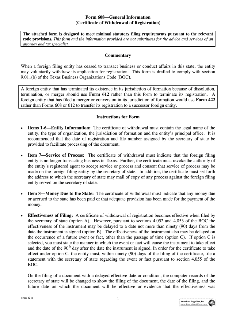 Fillable Online Form 608General Information (Certificate of ...