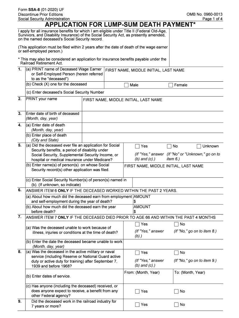 Form SSA-8 (01-2020) UF - Fill and Sign Printable Template Online | US ...