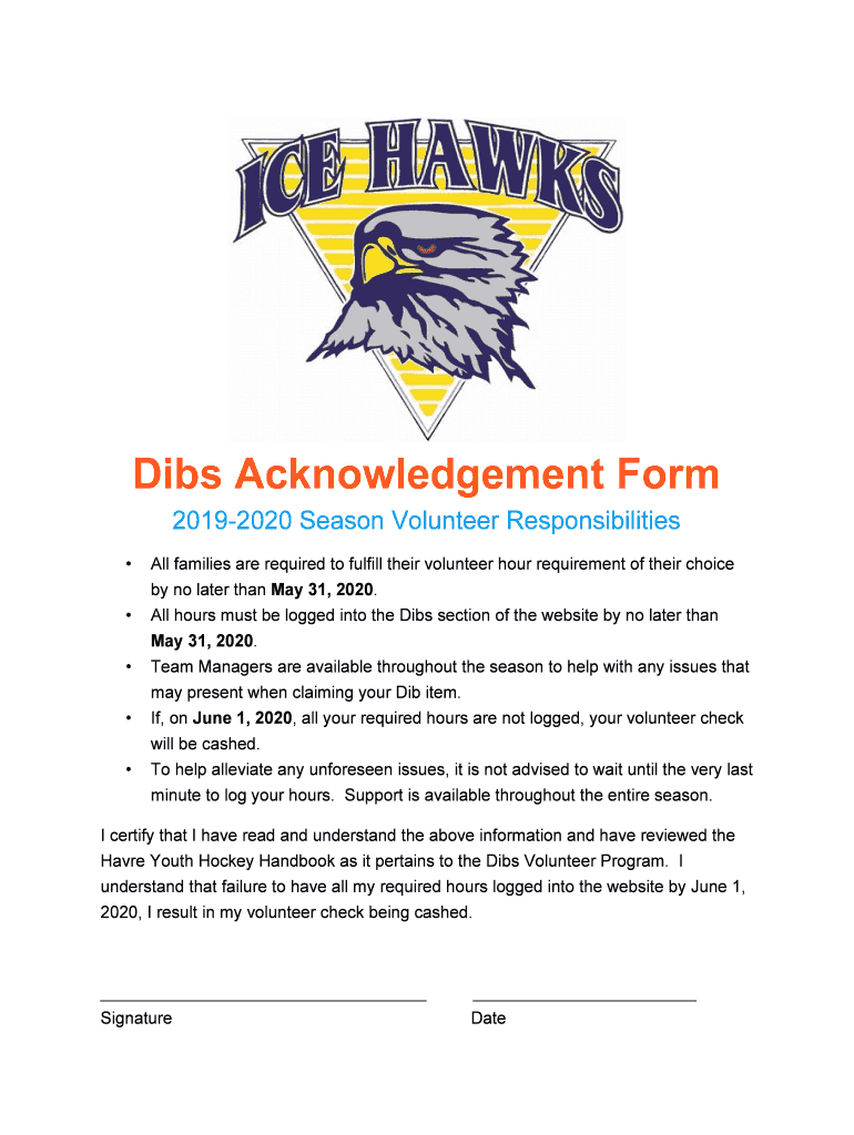 Fillable Online Dibs Acknowledgement Form - cdn1.sportngin.com Fax ...