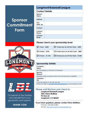 Fillable Online Sponsor Commitment Form - SportsEngine Fax Email Print ...