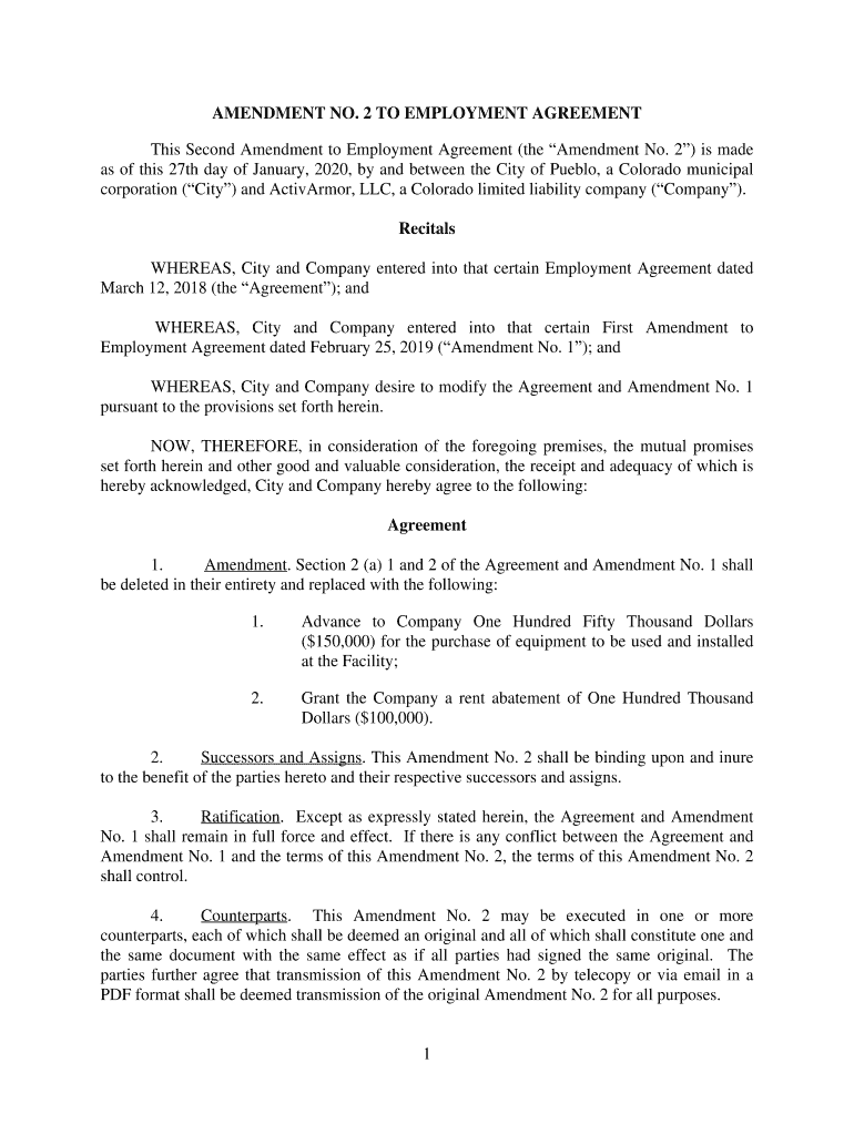 Fillable Online Sample Employment Agreement Amendment, Employment ...