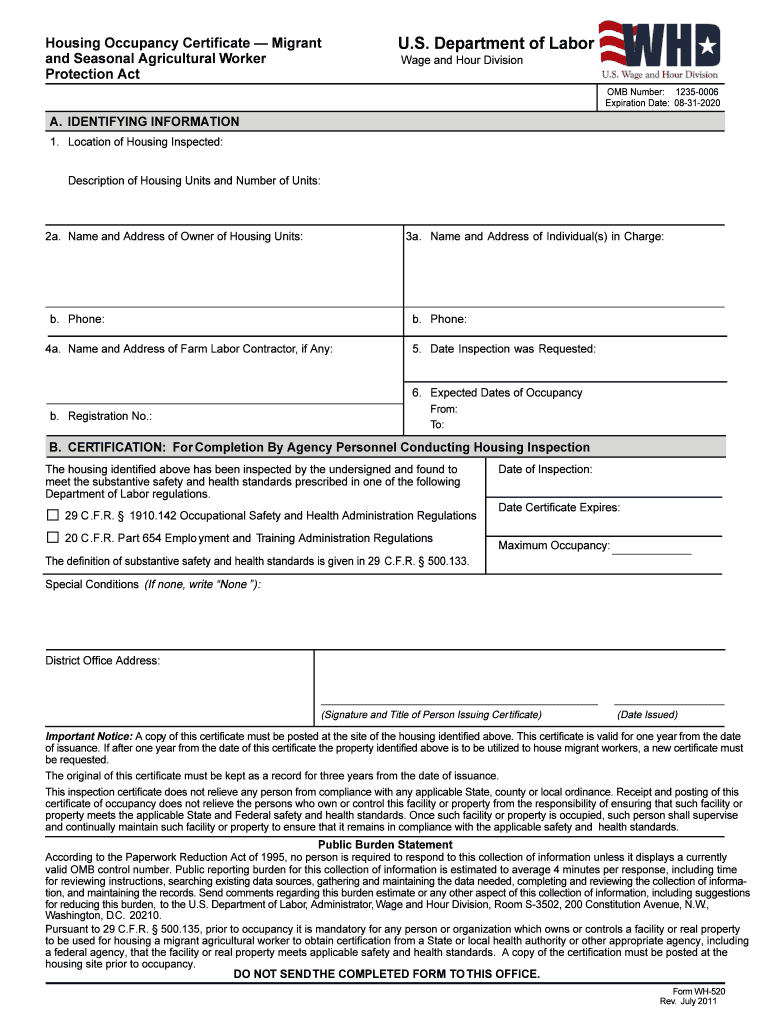 Fillable Online WH520. WHD Publication Form WH-520 Fax Email Print ...