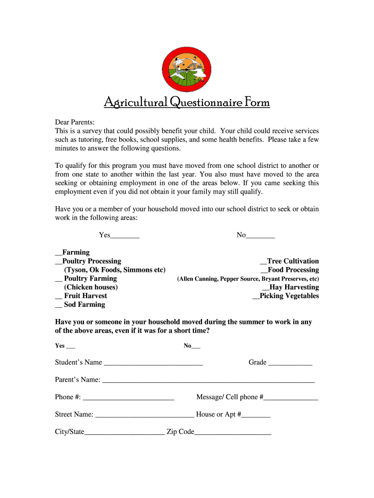 Fillable Online Agricultural Questionnaire Form Fax Email Print - pdfFiller