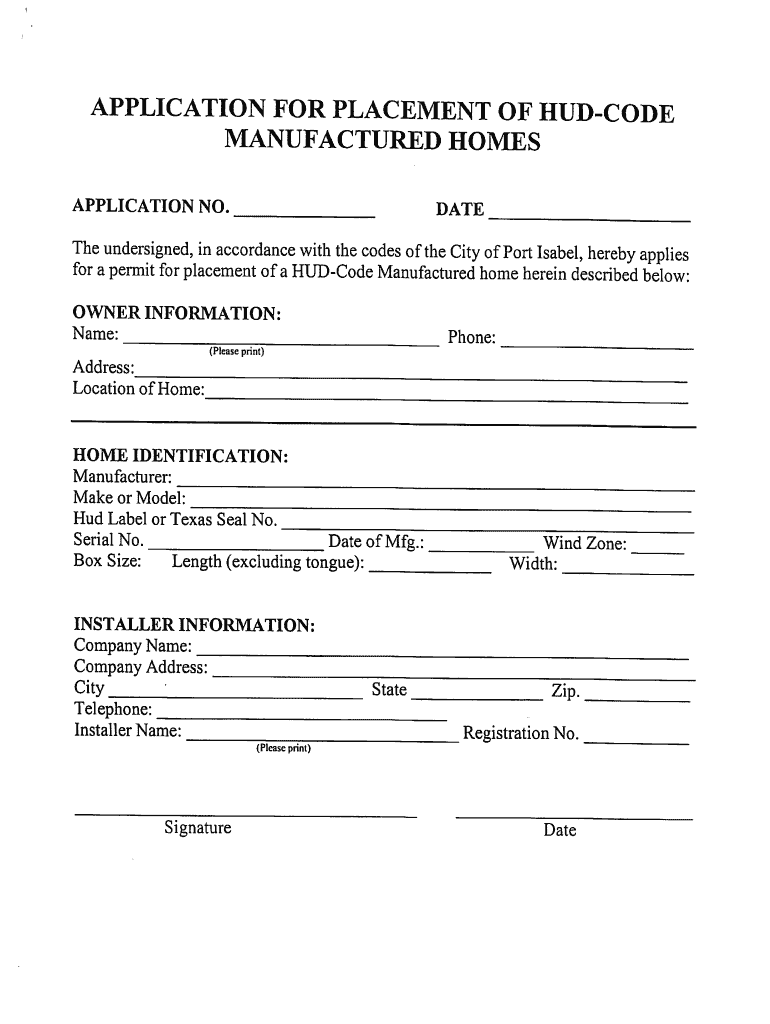 Fillable Online Placement Certificate for Manufactured Home - HUD Fax ...