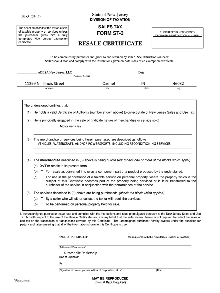 Fillable Online NJ Division of Taxation - New Jersey Sales and Use Fax ...