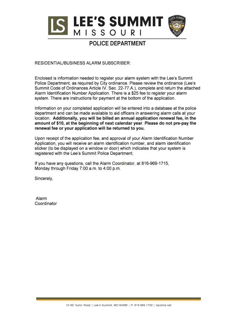 Fillable Online alarm permit application - Kansas City Police ...