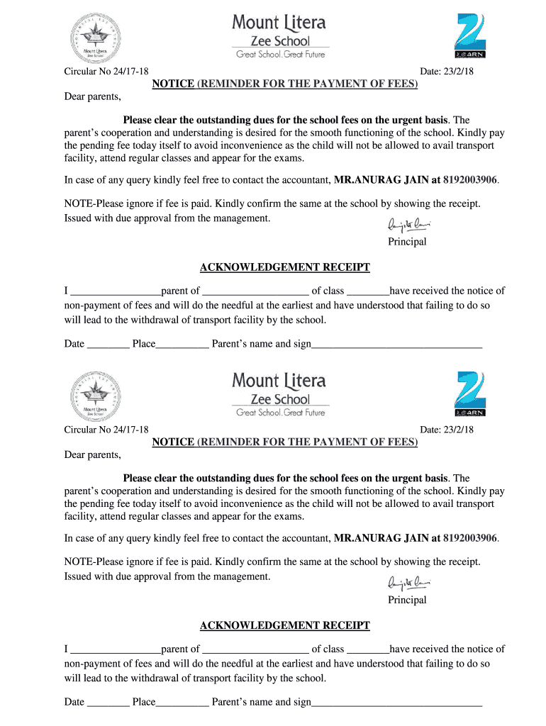 Fillable Online Parent Payments school policy - Department of Education ...
