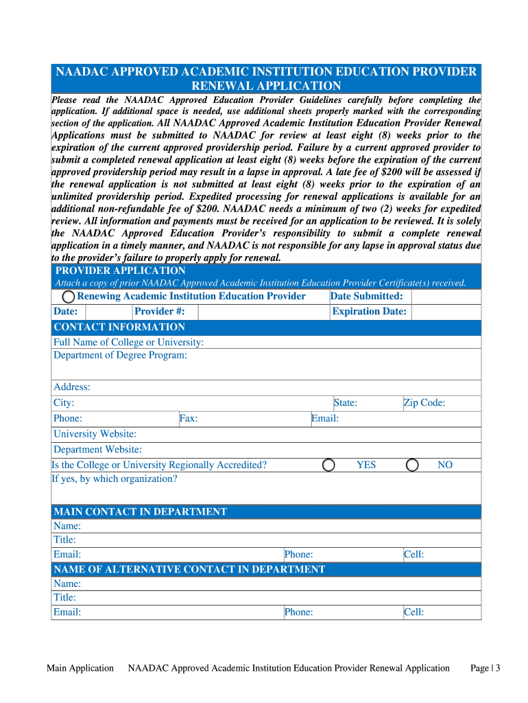 Fillable Online 1.NAADAC Approved Academic Institution Education ...