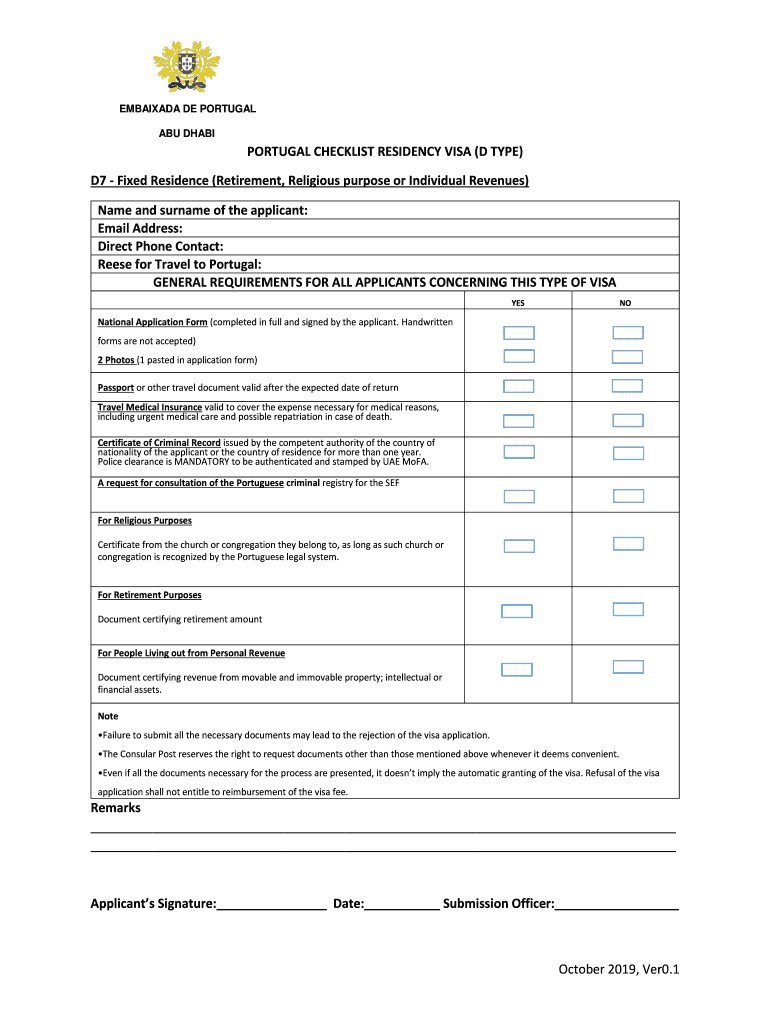 Fillable Online The D7 VisaPortugal Residence VISA for foreigners ...