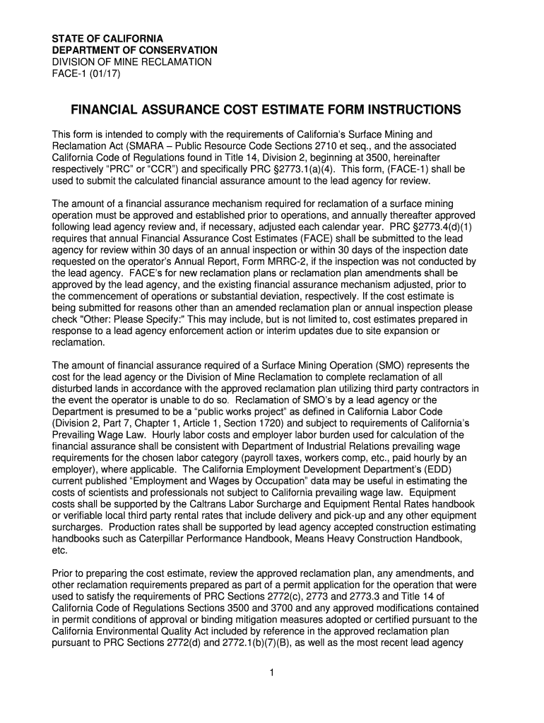 Fillable Online financial assurance cost estimate form instructions ...