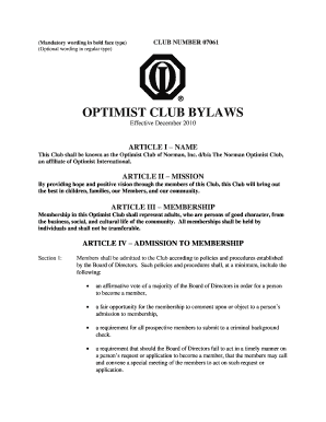 Fillable Online Sample Club Bylaws - Friendship Force Fax Email Print ...