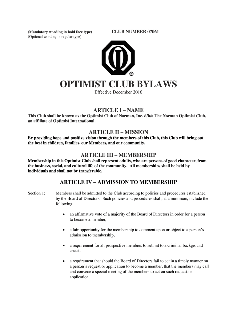 Fillable Online Sample Club Bylaws - Friendship Force Fax Email Print ...