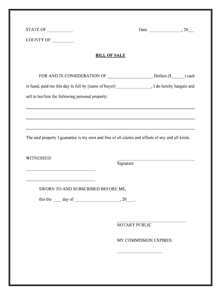 Blank Bill Of Sale Form To Print Fill Online Printable Fillable Blank PdfFiller