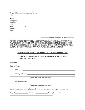 Fillable Online Affidavit of Claim of Lien by Contractor - Mechanics ...